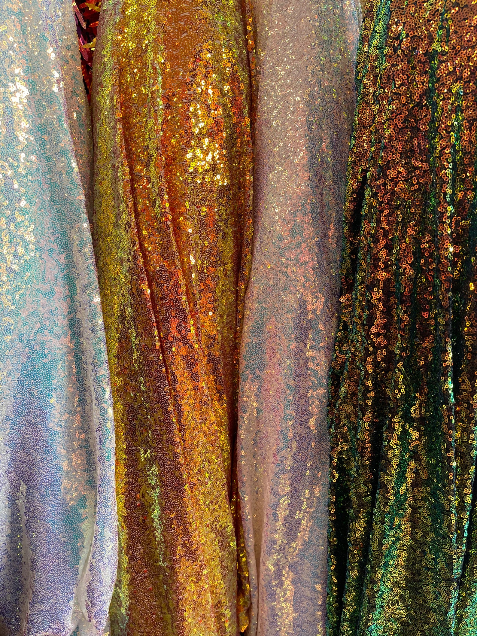 New Iridescent Mini Disco Sequins 3mm on Stretch Mesh 4way 58/60” Sold ...