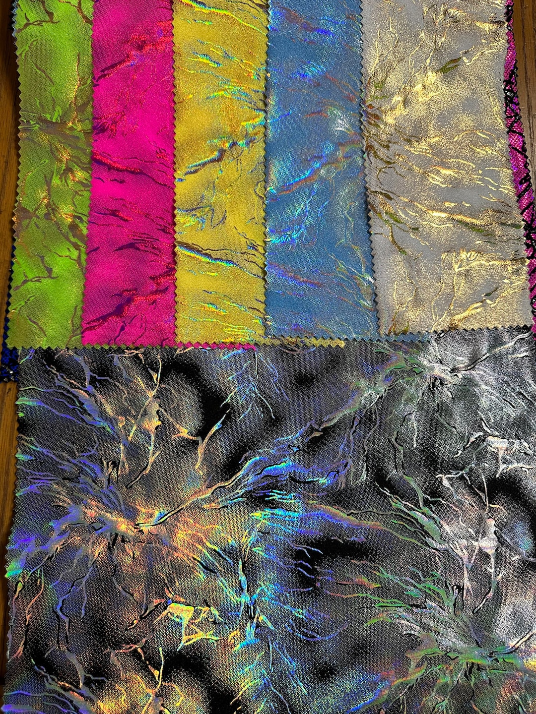 New Modern Abstract Design Hologram Metallic Nylon Spandex 4-way ...