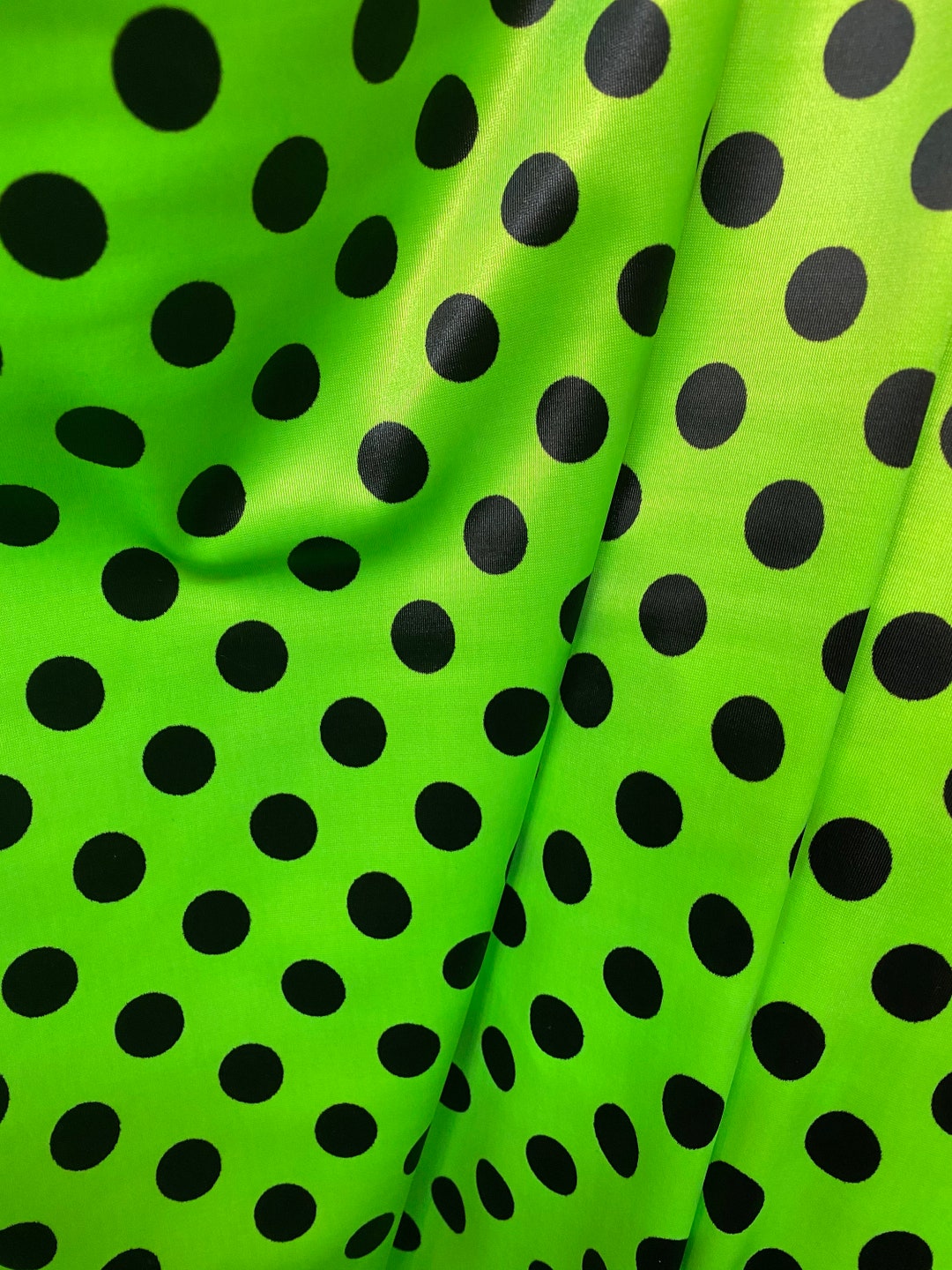 New Polka Dots Design Neon Lime Green With Black Dots Nylon Spandex 4 ...