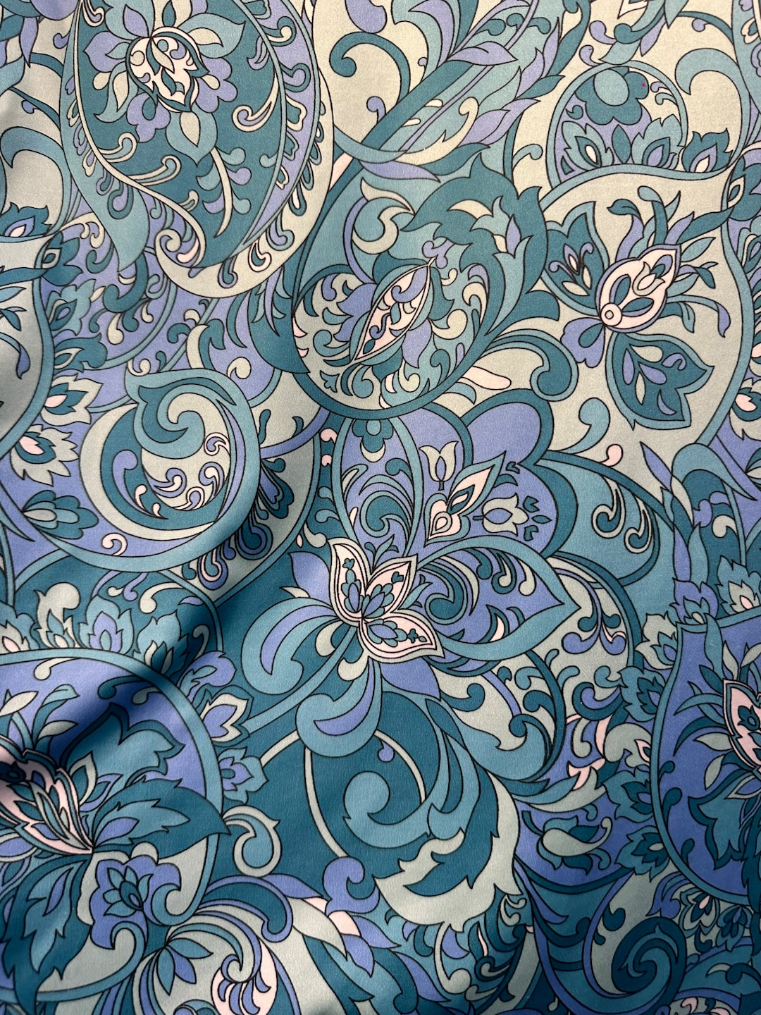 Floral Design Teal Blue Print on Great Quality of Nylon Spandex 4-way ...