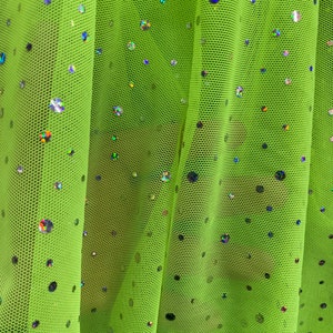 New Power Mesh Neon Green With Hologram Sequins All Over 4-way Stretch ...