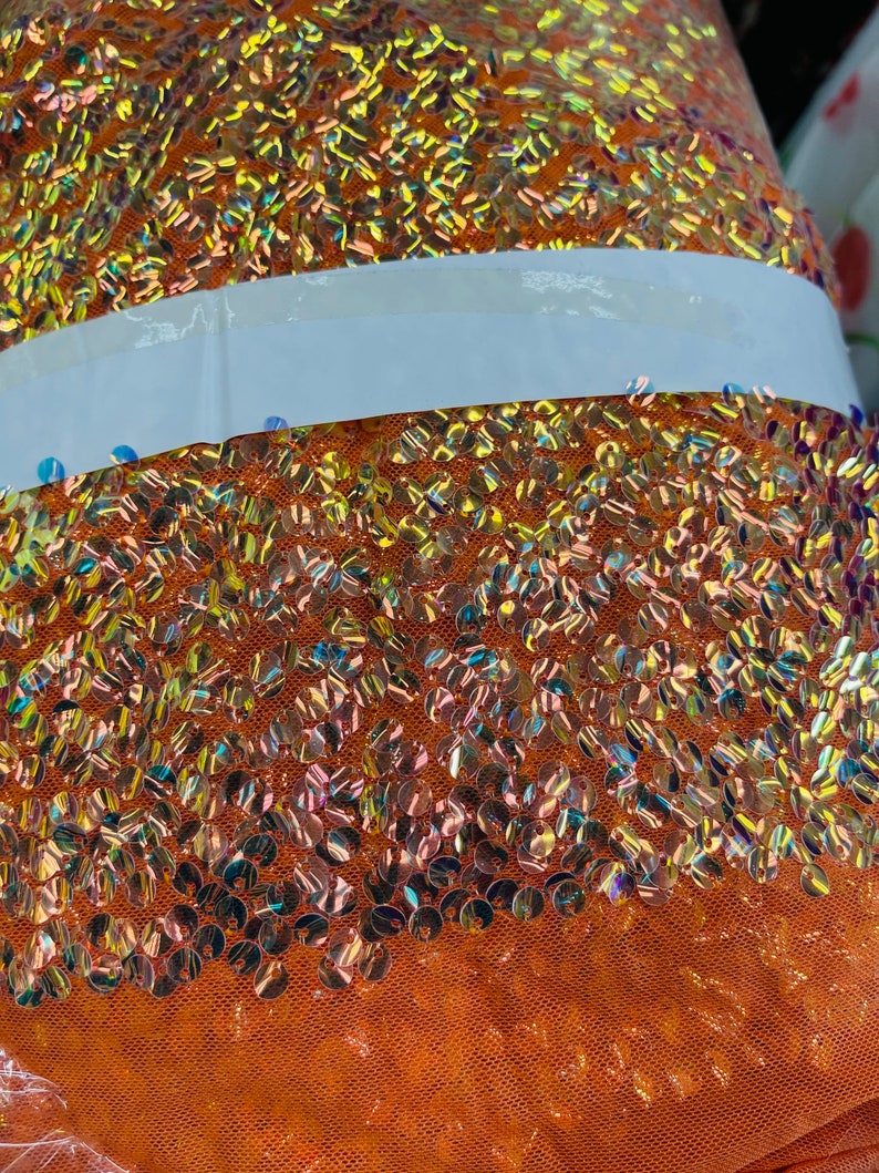 New Modern Scale Iridescent Sequins Embroidered on Stretch Mesh 4-way ...