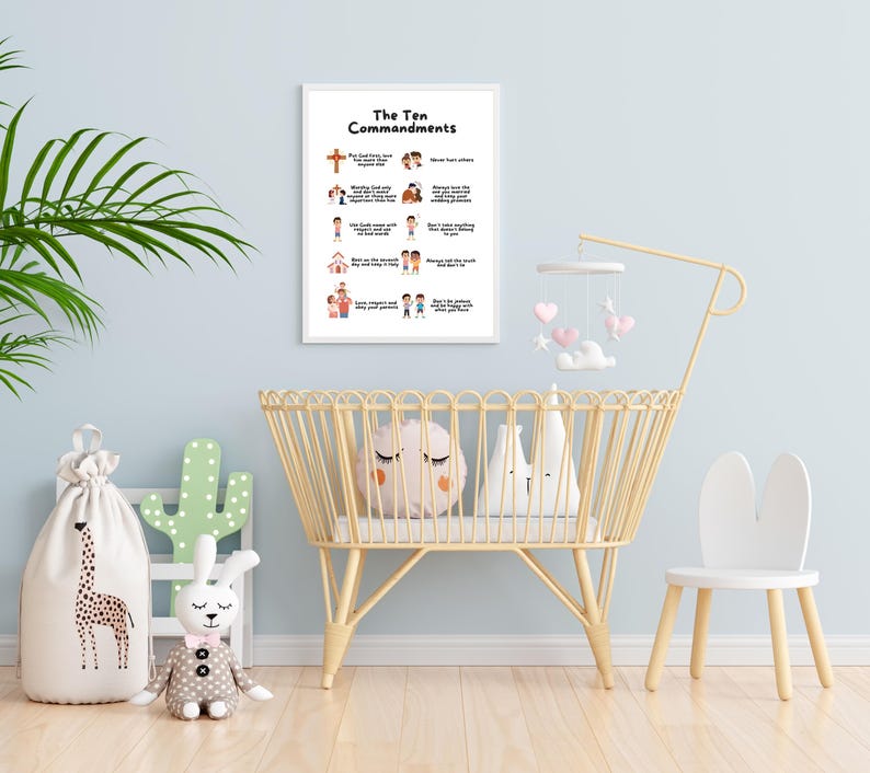 The Ten Commandments Kids Poster, Bible Verse, Wall Art, Scripture ...