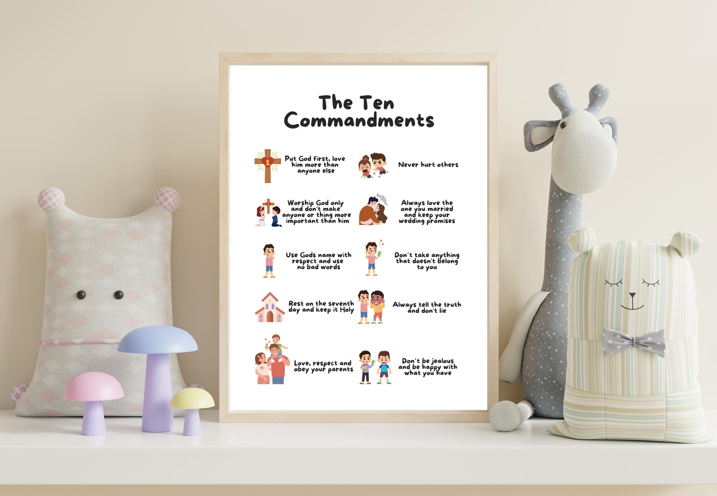 The Ten Commandments Kids Poster, Bible Verse, Wall Art, Scripture ...