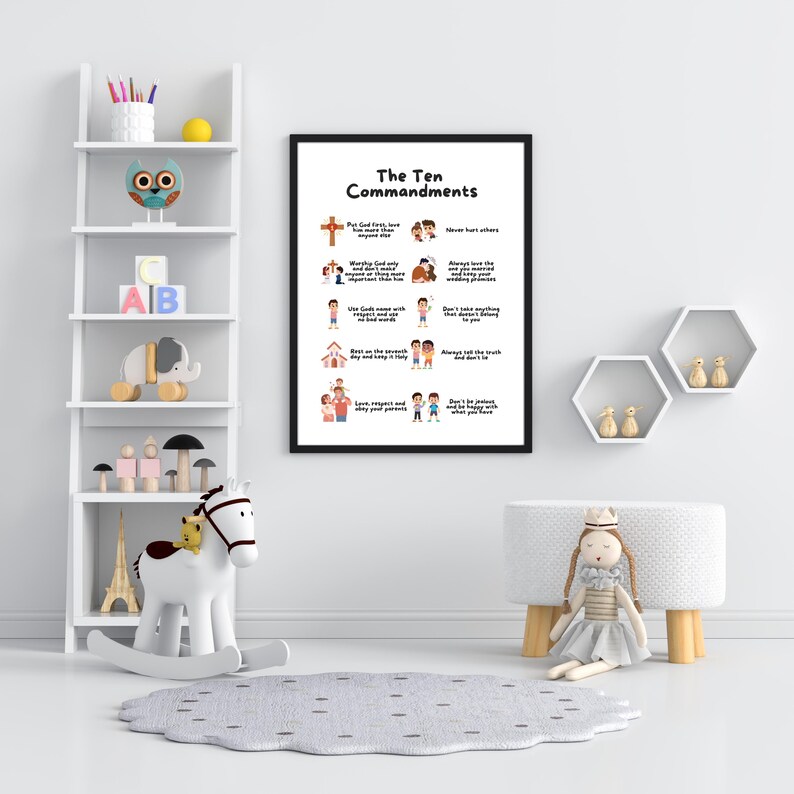The Ten Commandments Kids Poster, Bible Verse, Wall Art, Scripture ...