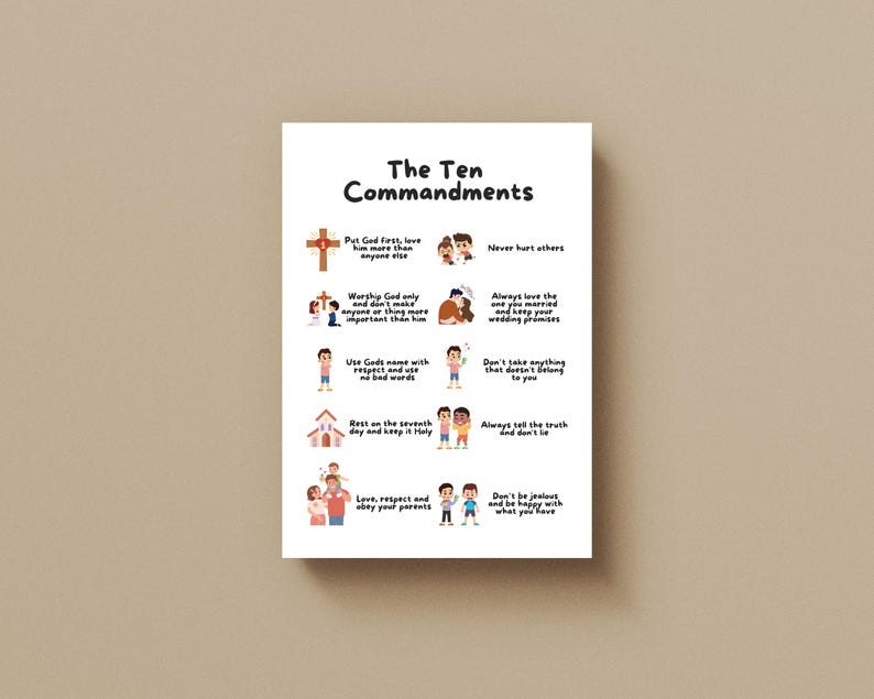 The Ten Commandments Kids Poster, Bible Verse, Wall Art, Scripture ...