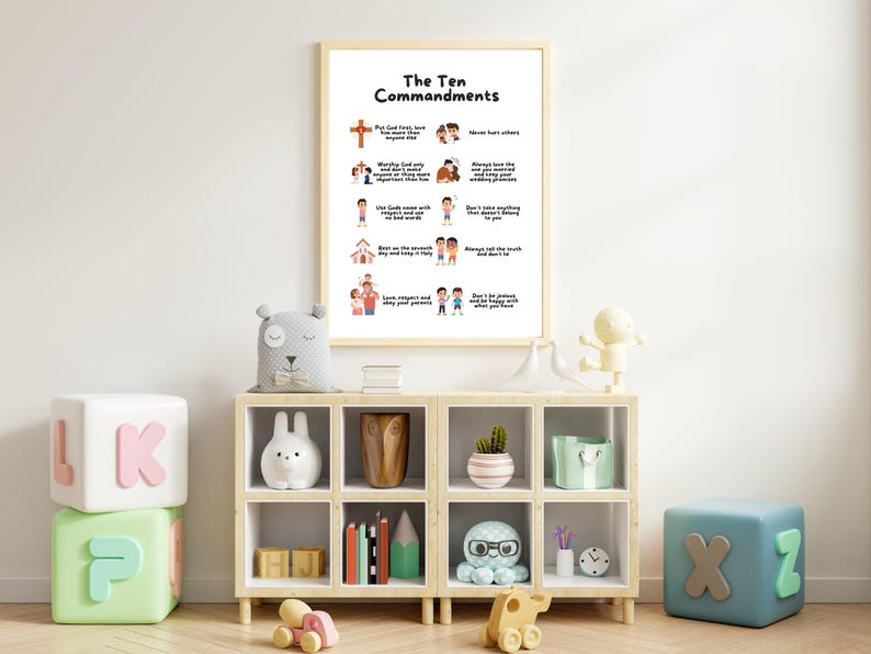 The Ten Commandments Kids Poster, Bible Verse, Wall Art, Scripture ...