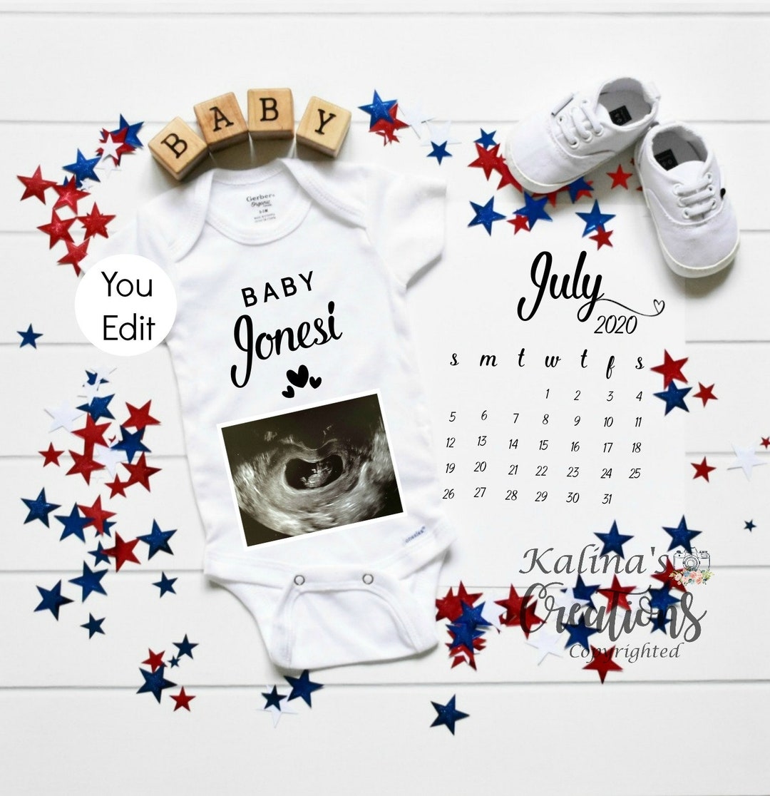 Summer Baby Announcement - 4th of July - Patriotic Baby - Pregnancy ...