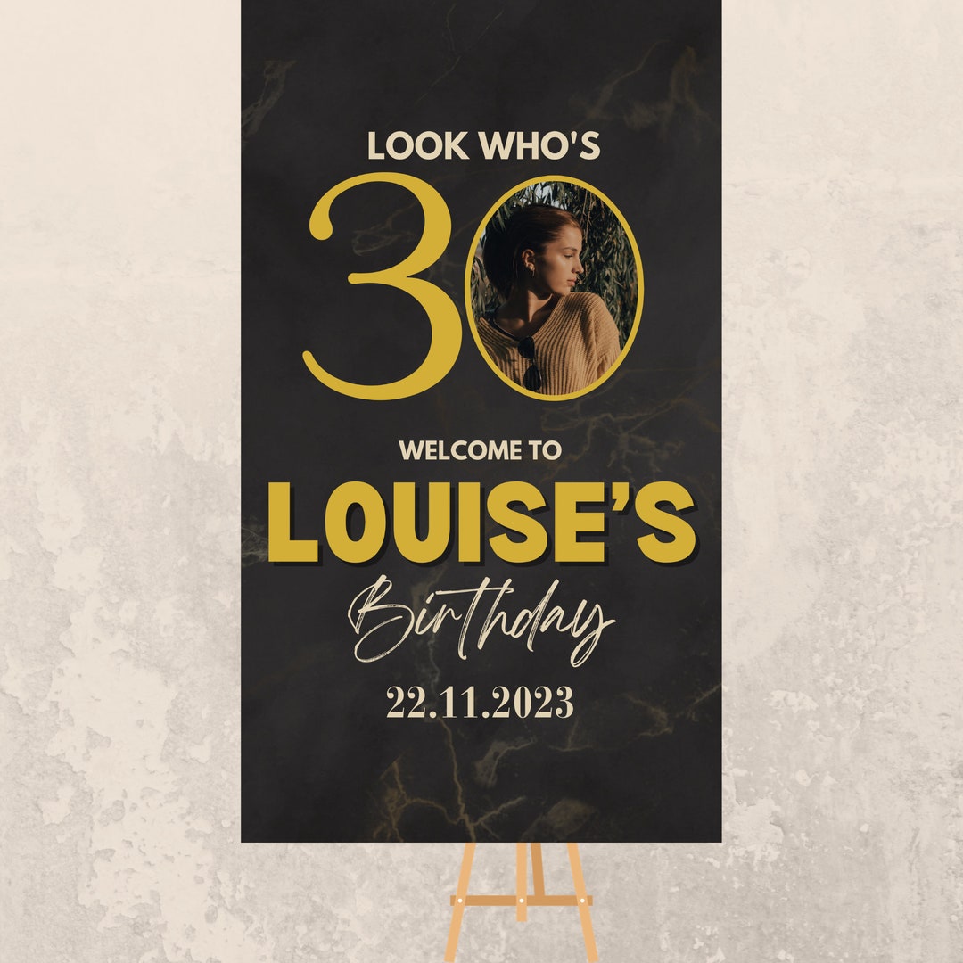 Editable Black & Gold 30th Birthday Photo Sign Instant Download 24x36 ...