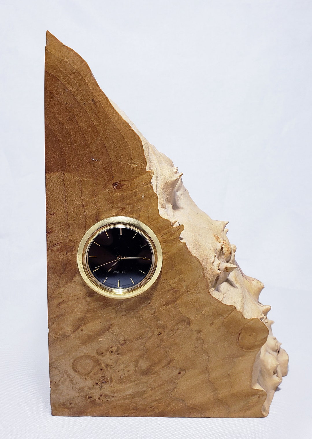 Vintage Handmade Burl Wood Quartz Desk Clock, Artist Signed Charles ...