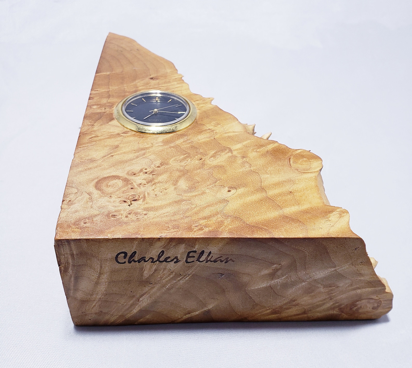 Vintage Handmade Burl Wood Quartz Desk Clock, Artist Signed Charles ...