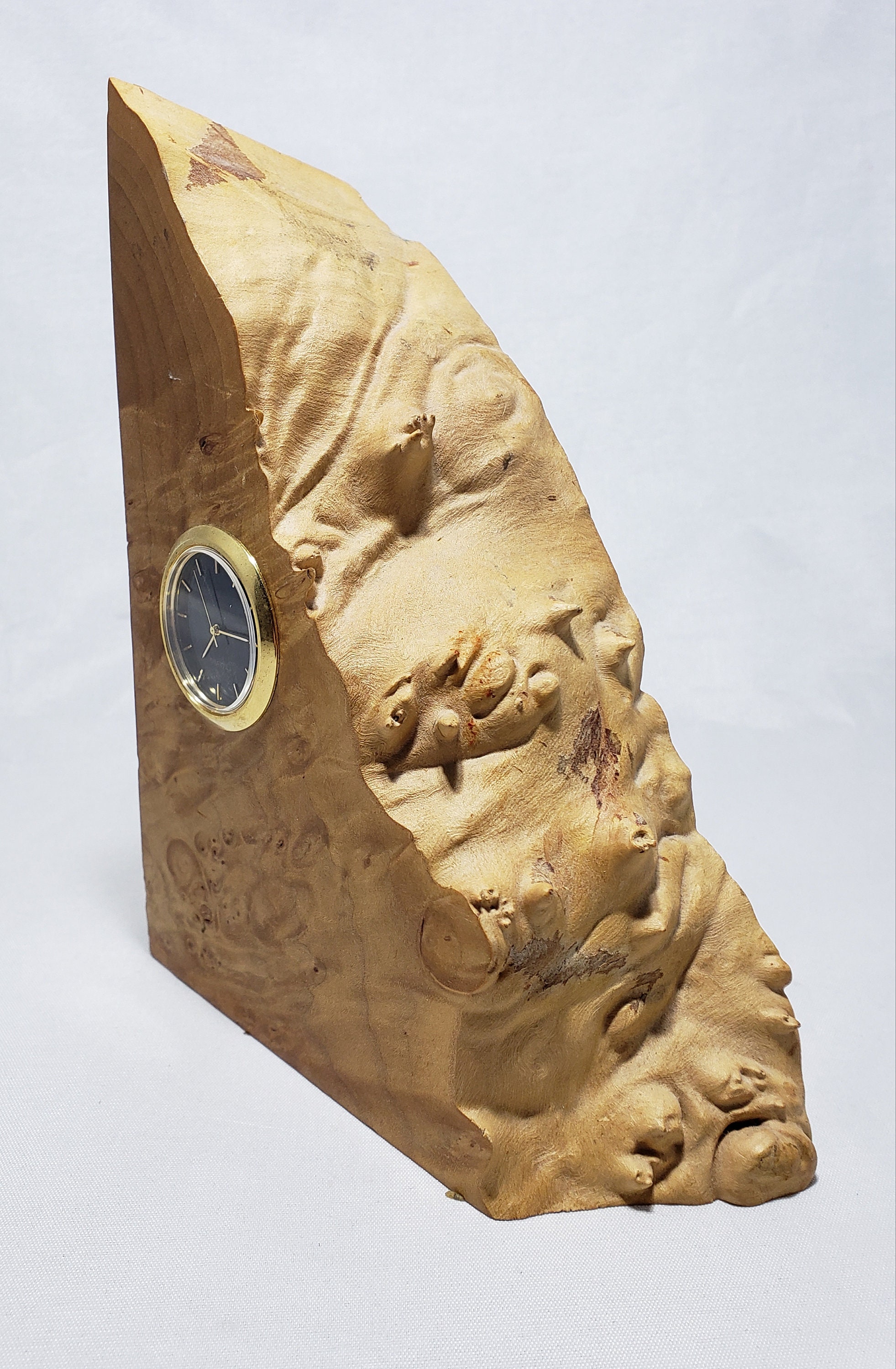 Vintage Handmade Burl Wood Quartz Desk Clock, Artist Signed Charles ...