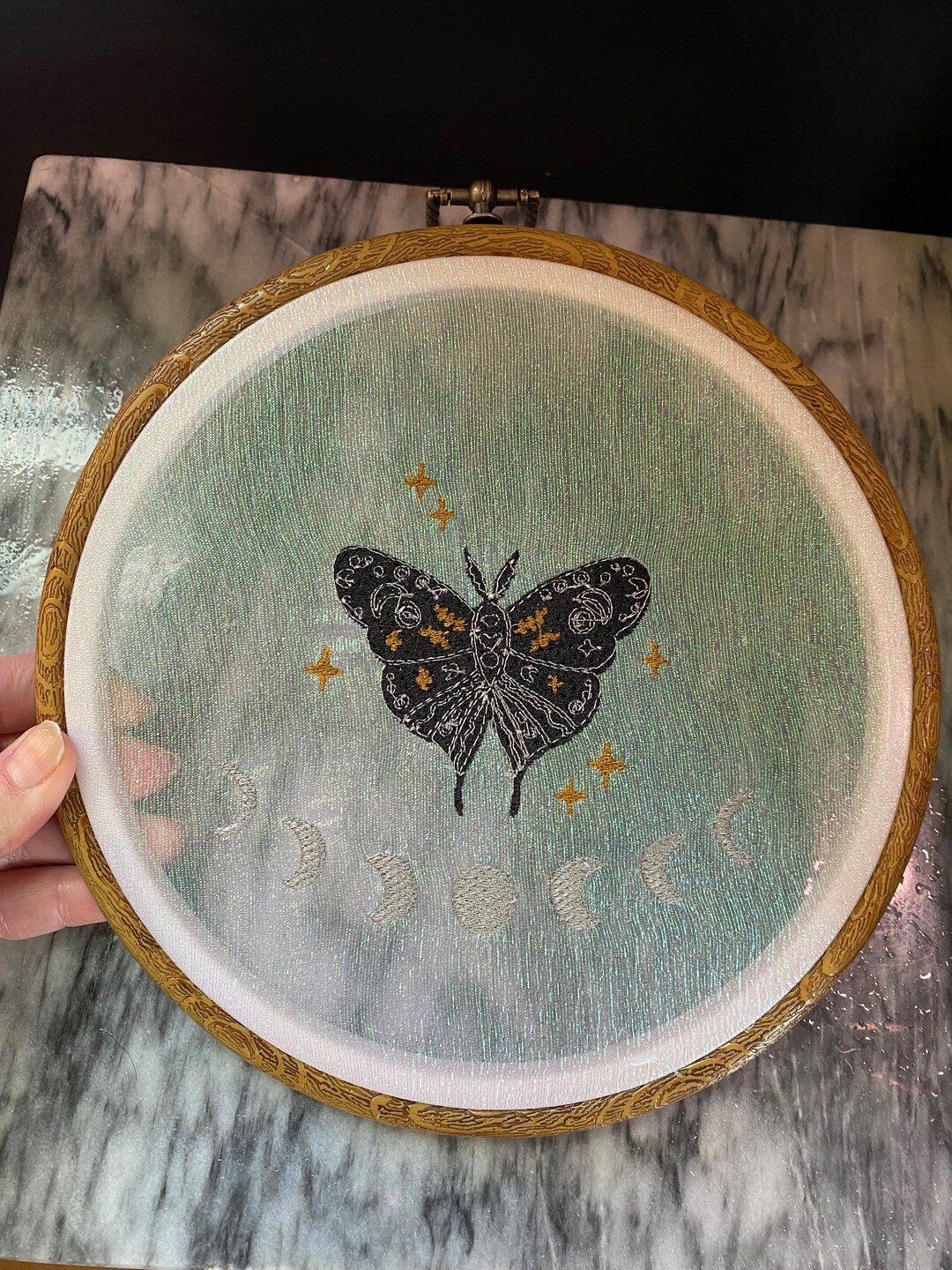 Embroidered Moth Suncatcher Embroidery Moth Moon Stars - Etsy