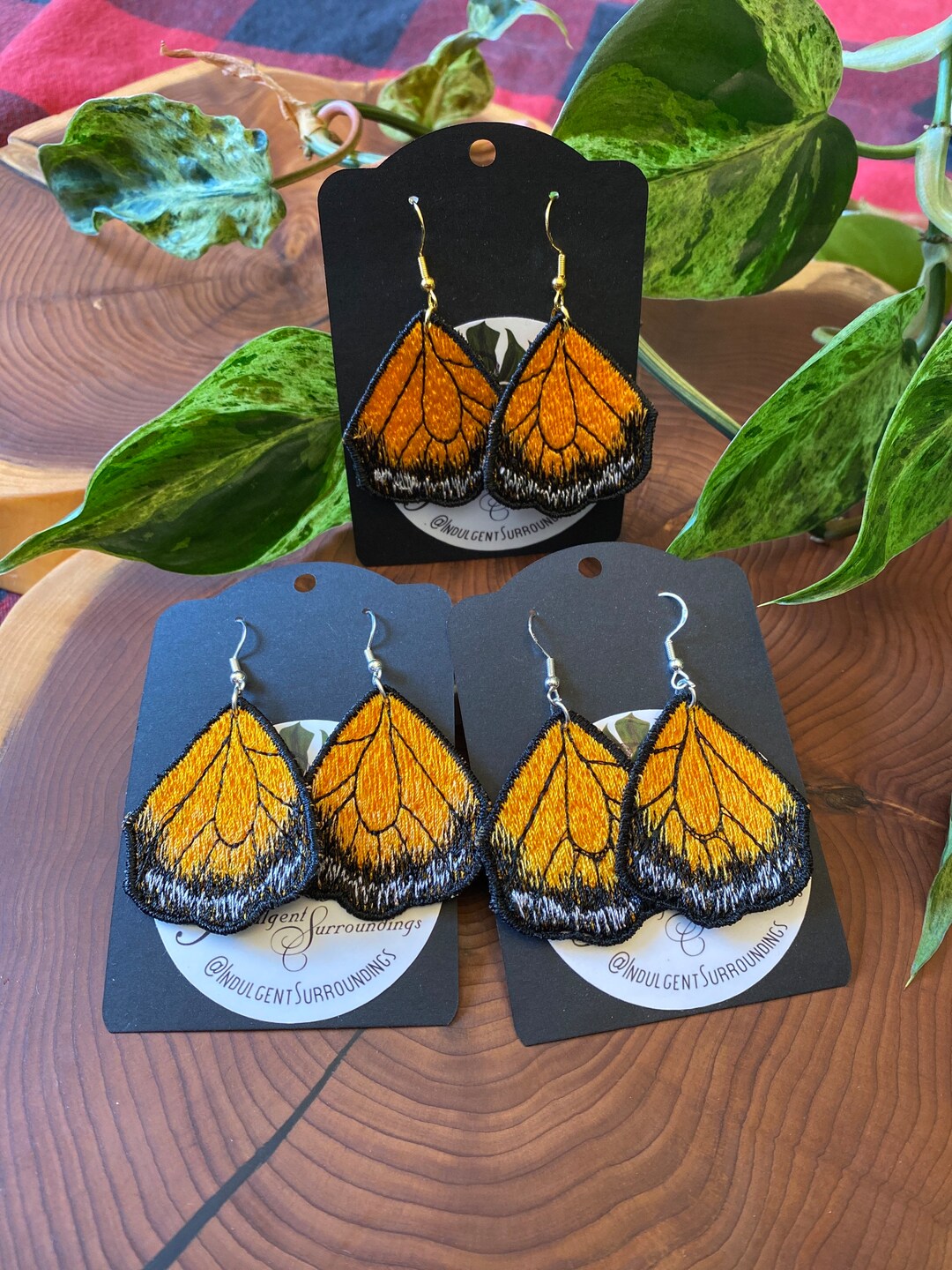 Embroidered Monarch Butterfly Wing Earrings, Free-standing Lace Jewelry ...