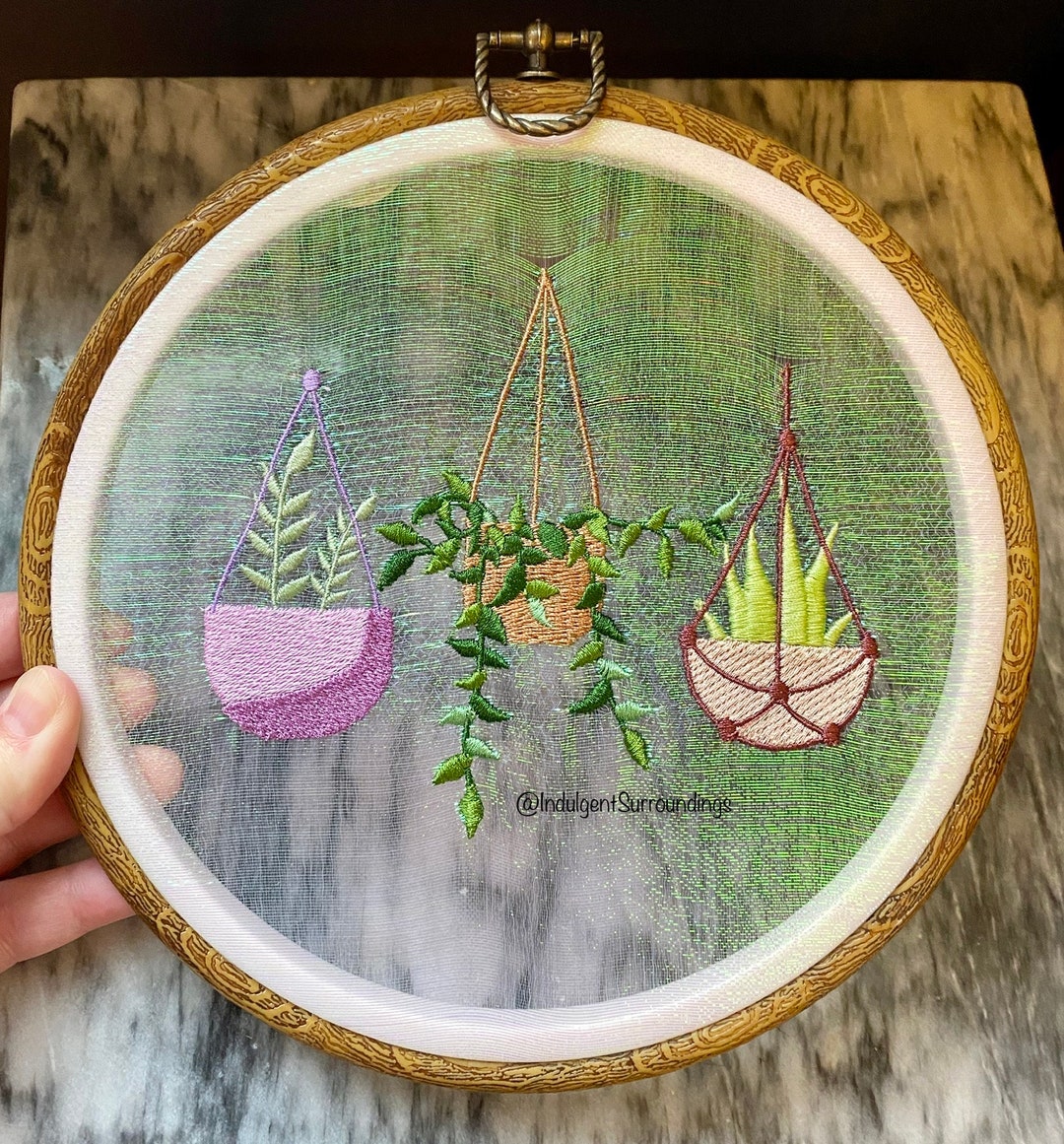 Embroidered Plant Suncatcher Embroidery Succulent Macrame - Etsy
