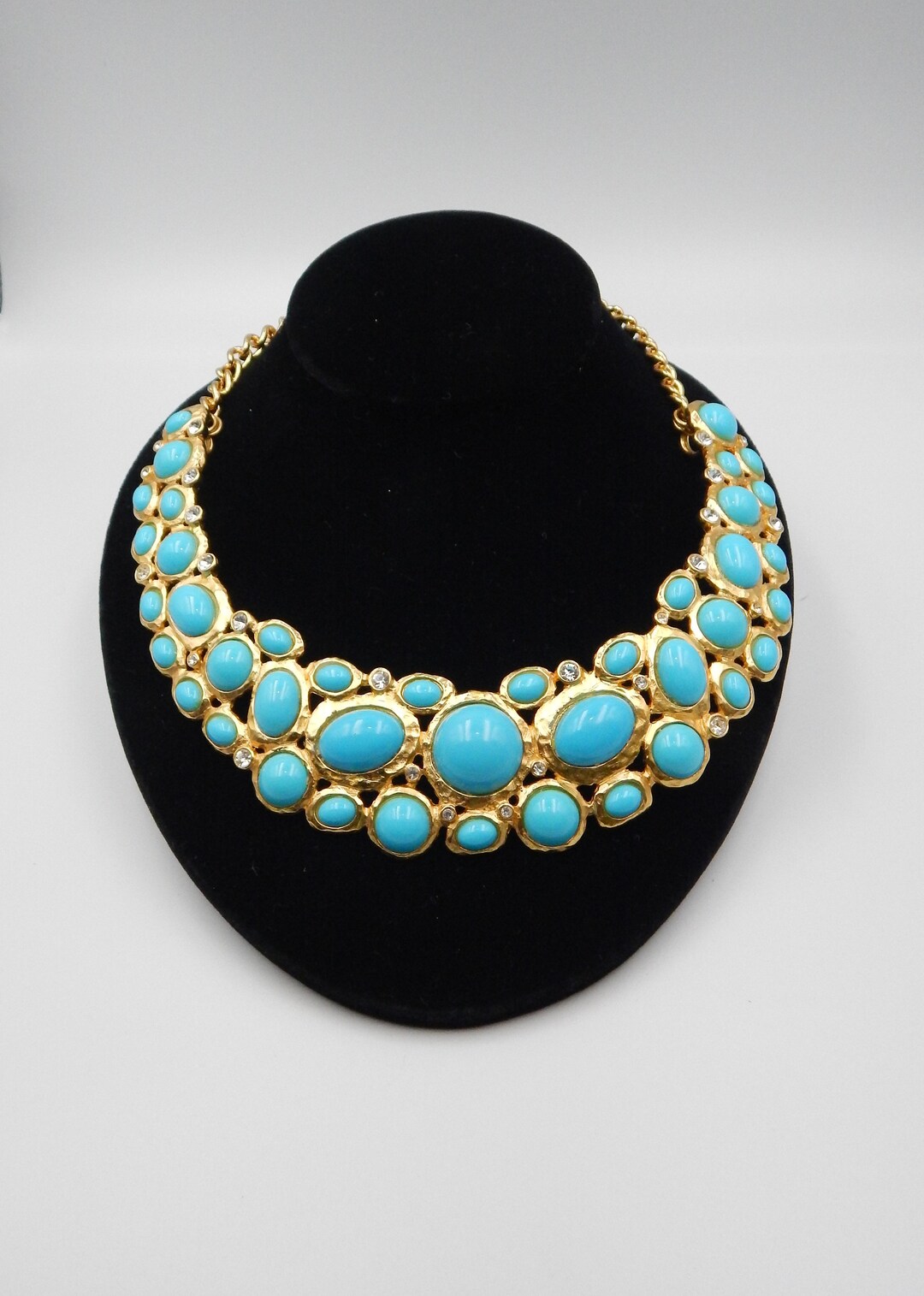 KENNETH JAY LANE Turquoise Rhinestone Statement Bib Necklace ...