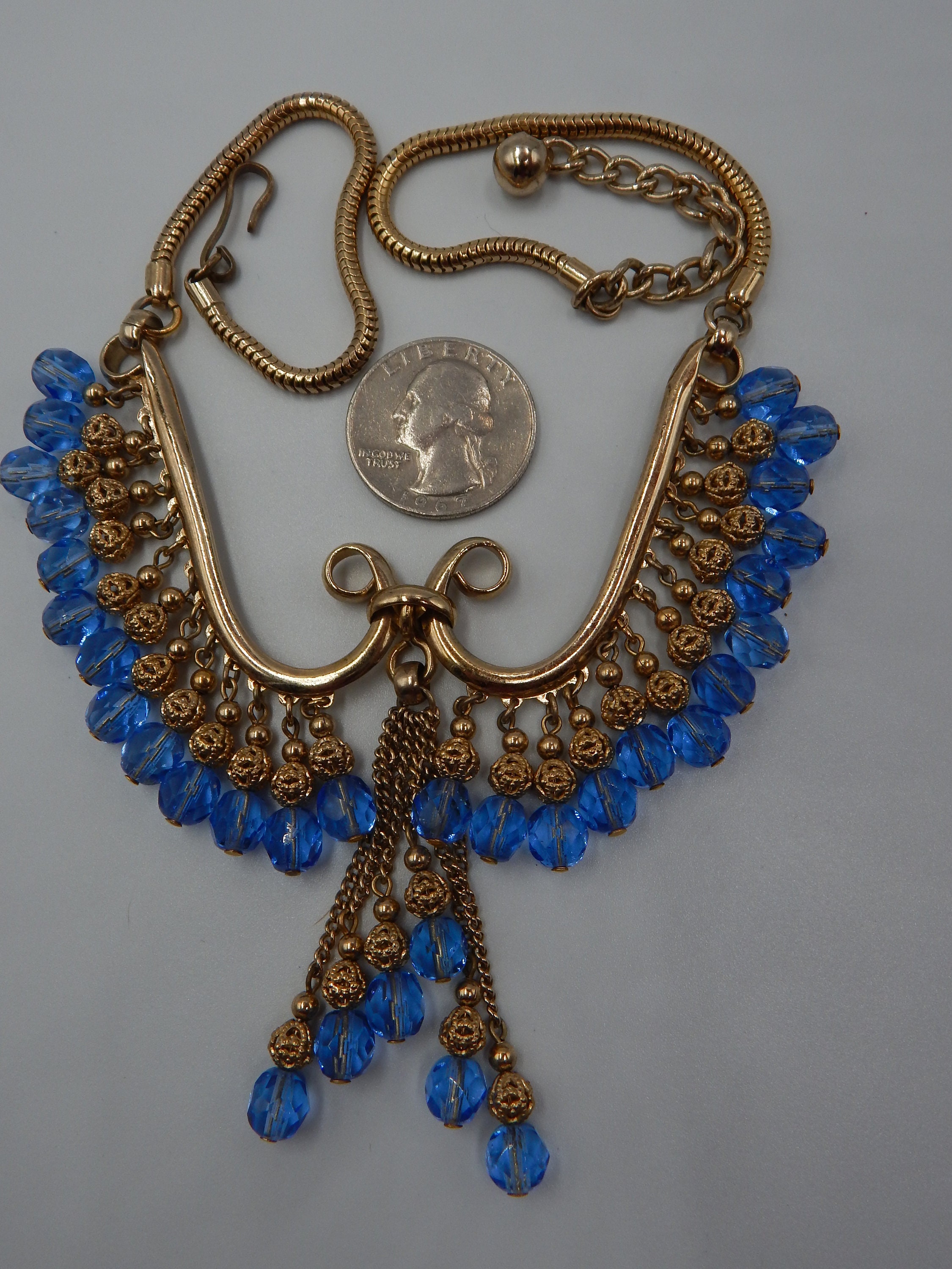 NAPIER Fringe Blue Lucite Filigree Bead Statement Necklace - 1950s - Etsy
