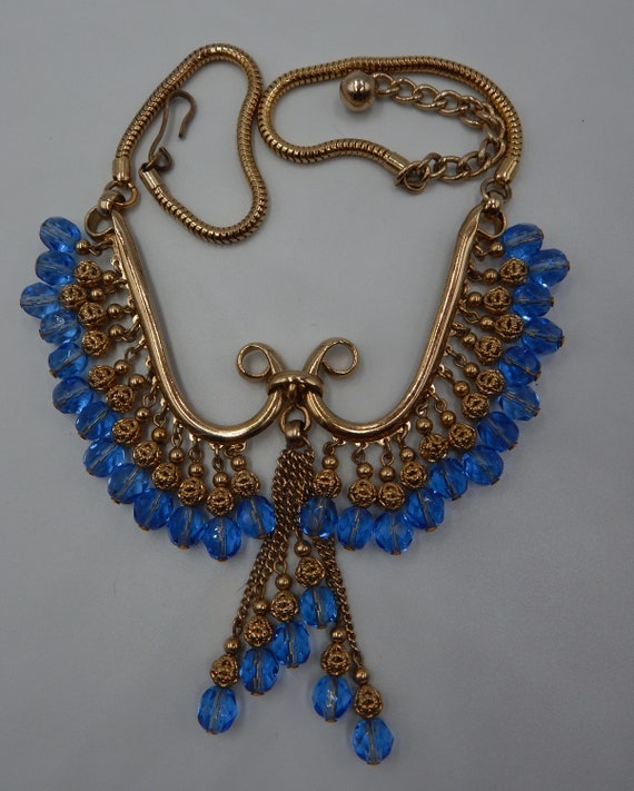 NAPIER Fringe Blue Lucite Filigree Bead Statement Nec… - Gem