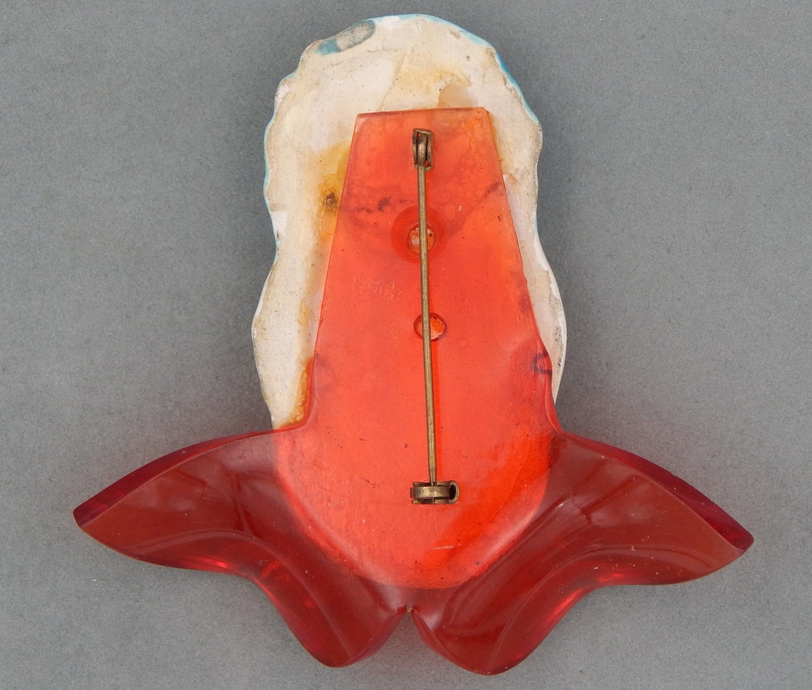 ELZAC Sultan Lucite Pottery Pin Oriental Flair | Etsy