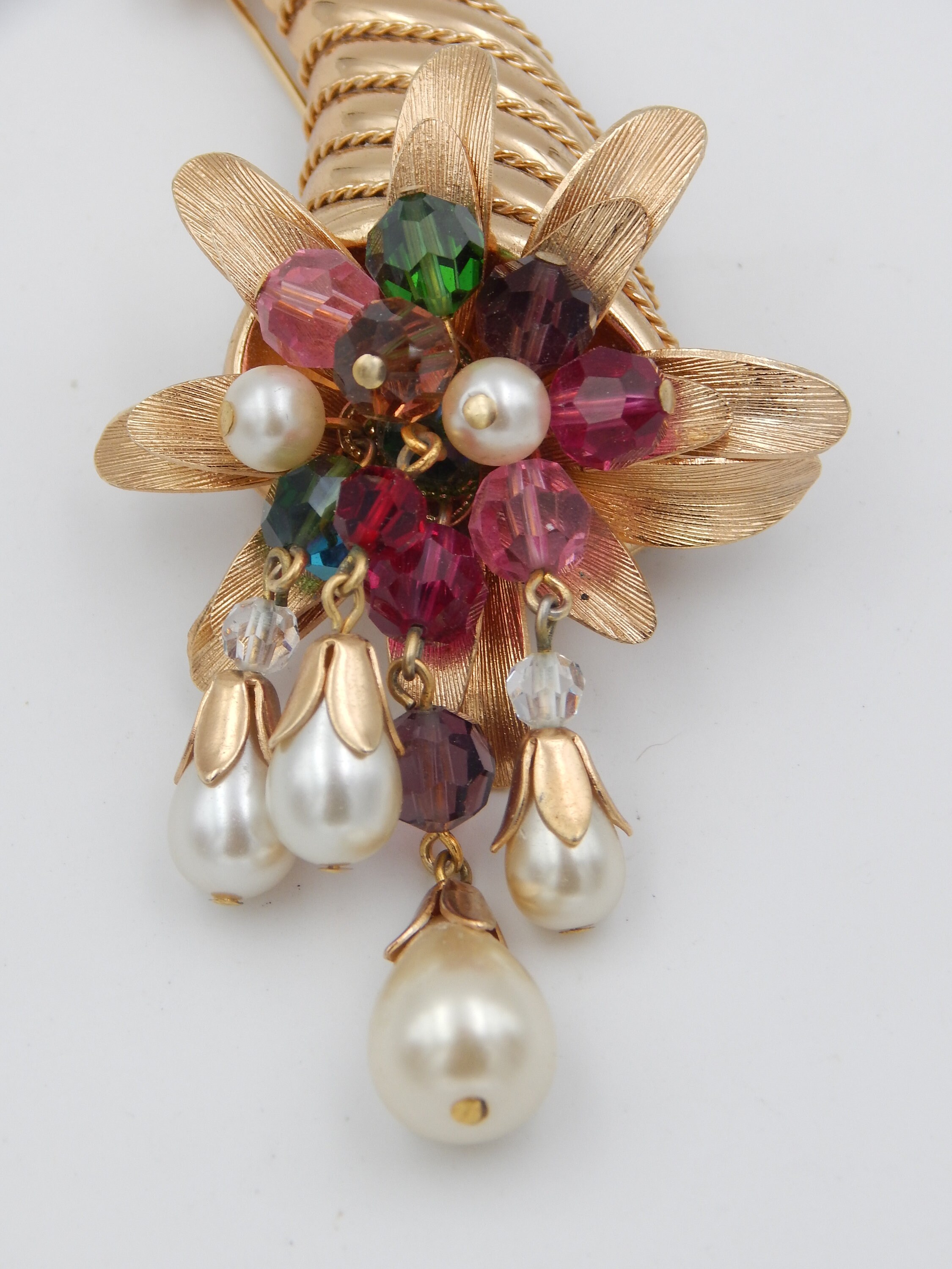 NAPIER Horn of Plenty Cornucopia Pearl Glass Bead Pin - Etsy
