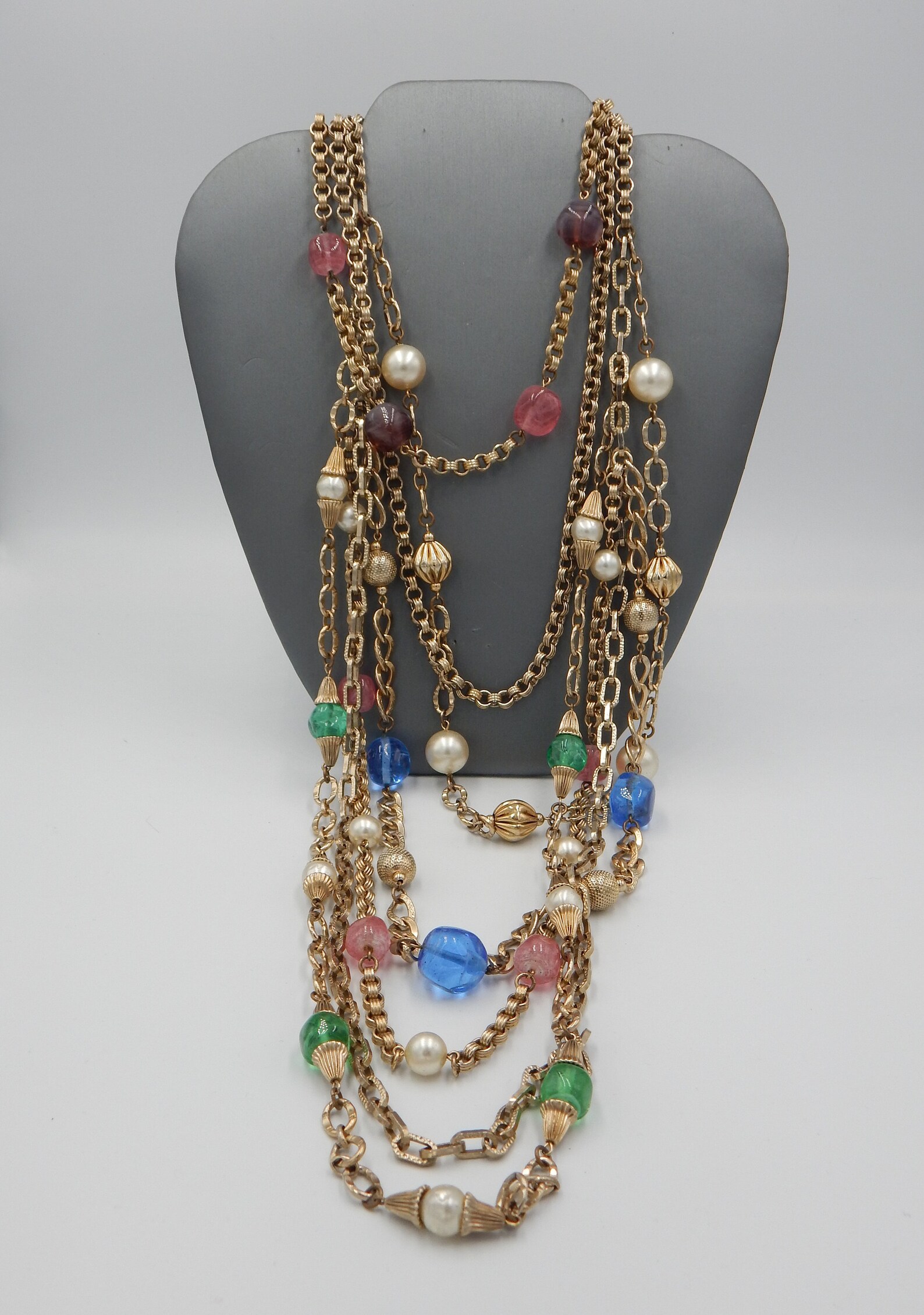 NAPIER Multi-strand Glass Faux Pearl Bead Necklace - 7 Strand Statement ...