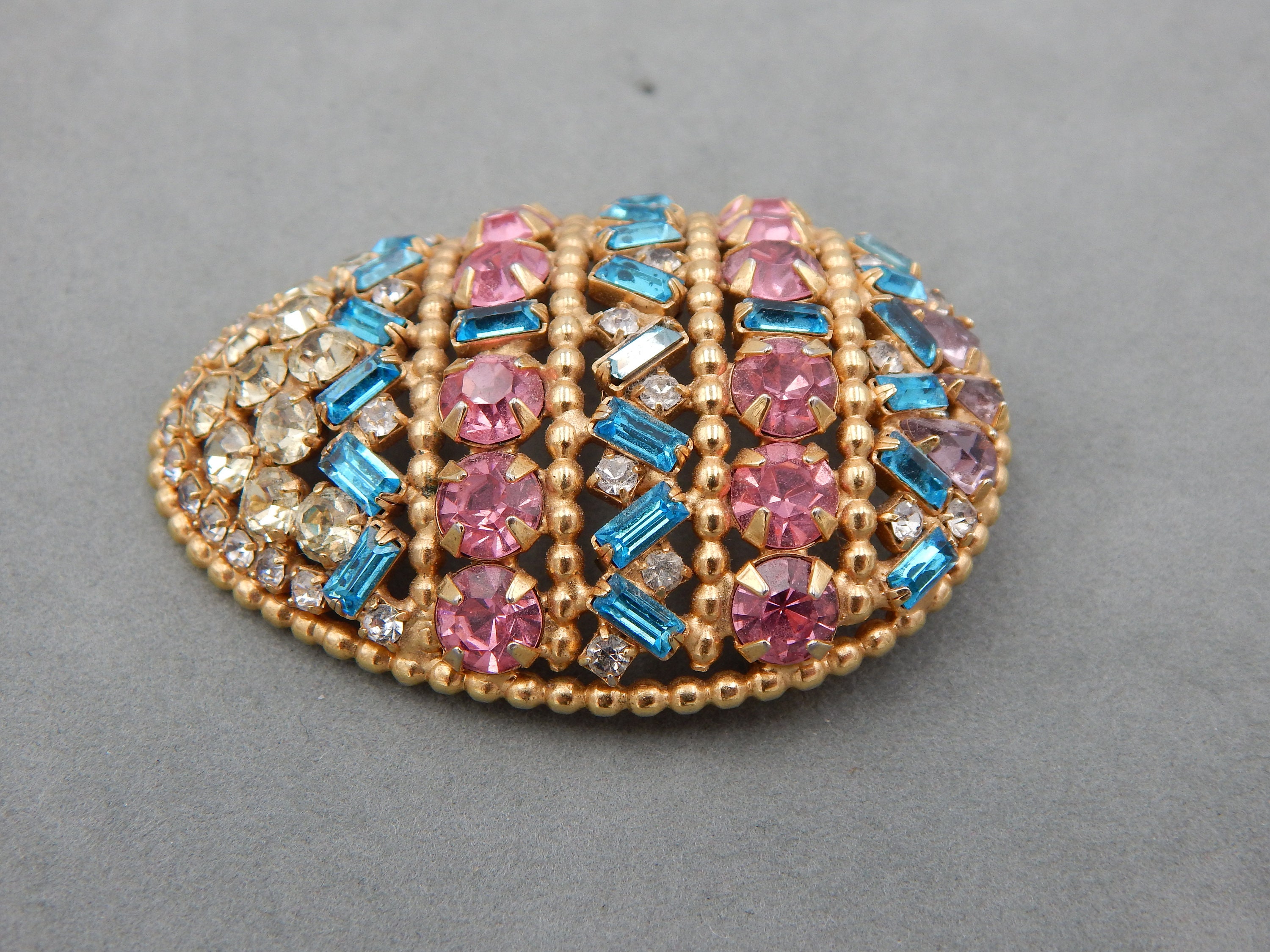 NAPIER Rhinestone Encrusted Easter Egg Pin Brooch 1960 Large Pin - Etsy