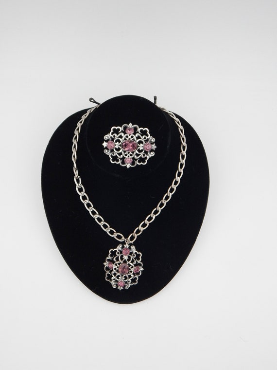 NAPIER Purple Silver Filigree Pendant Necklace & Pin … - Gem