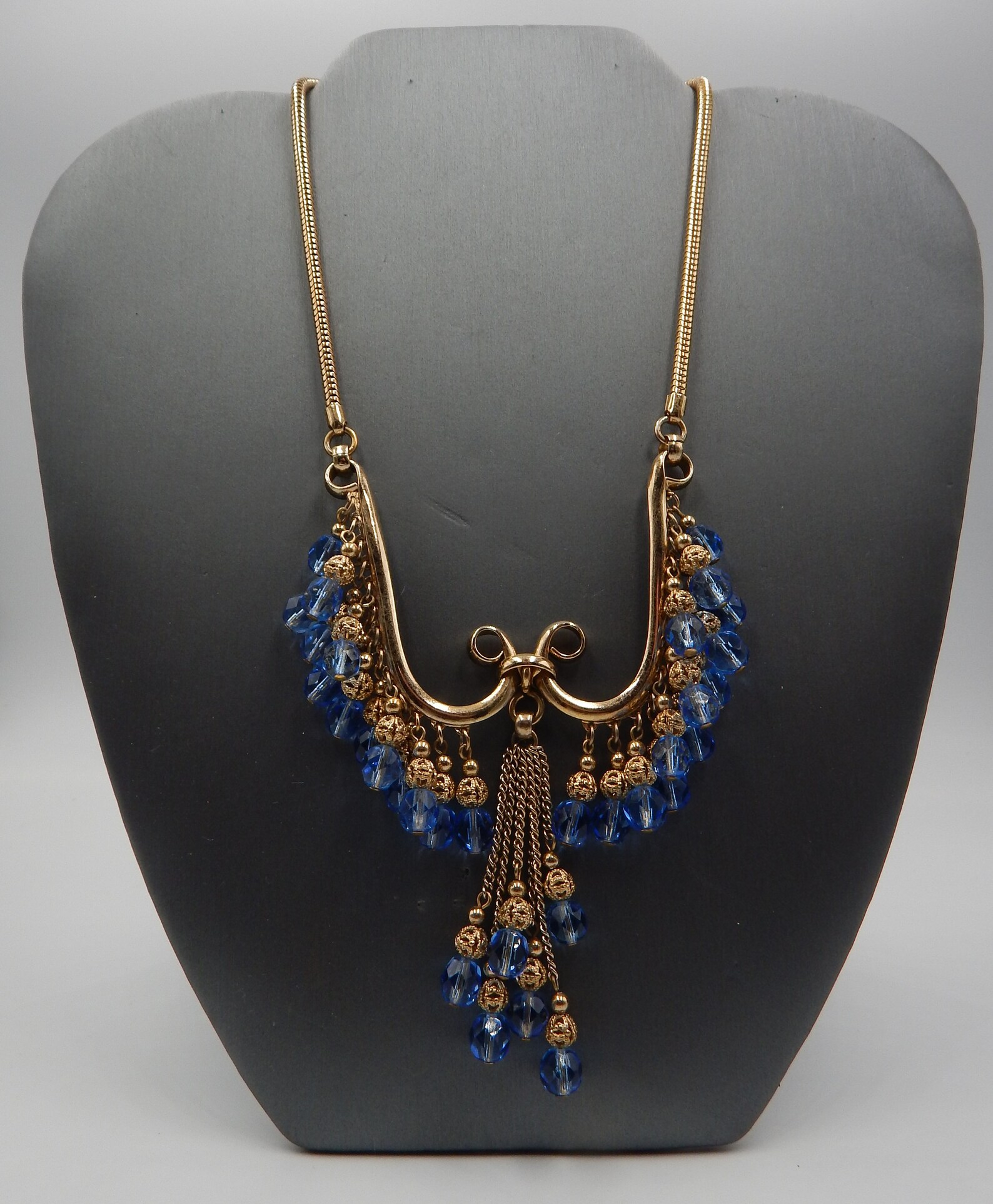 NAPIER Fringe Blue Lucite Filigree Bead Statement Necklace - 1950s - Etsy