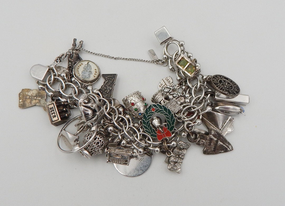 MONET Charm Bracelet Sterling & Non Sterling Loaded With Charms - Etsy