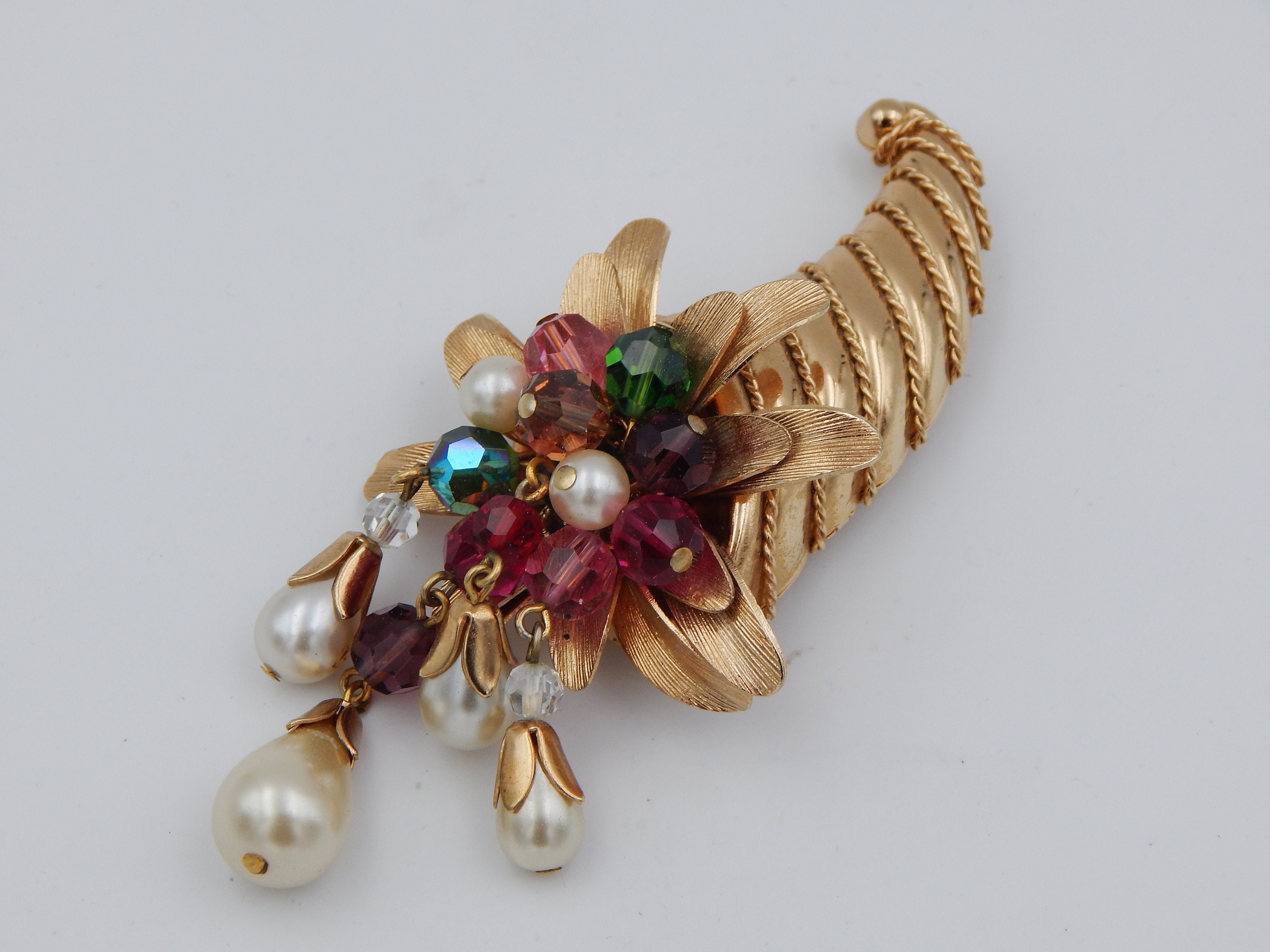 NAPIER Horn of Plenty Cornucopia Pearl Glass Bead Pin - Etsy