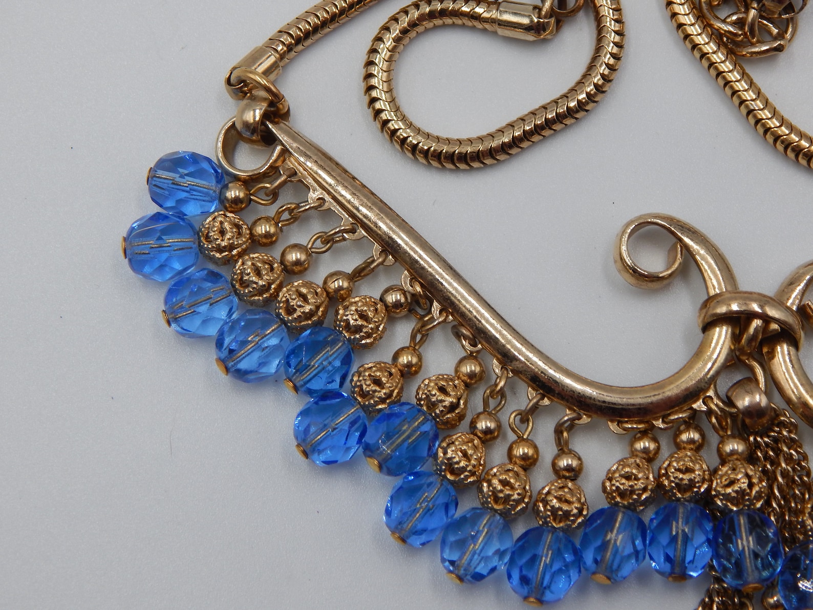 NAPIER Fringe Blue Lucite Filigree Bead Statement Necklace - 1950s - Etsy