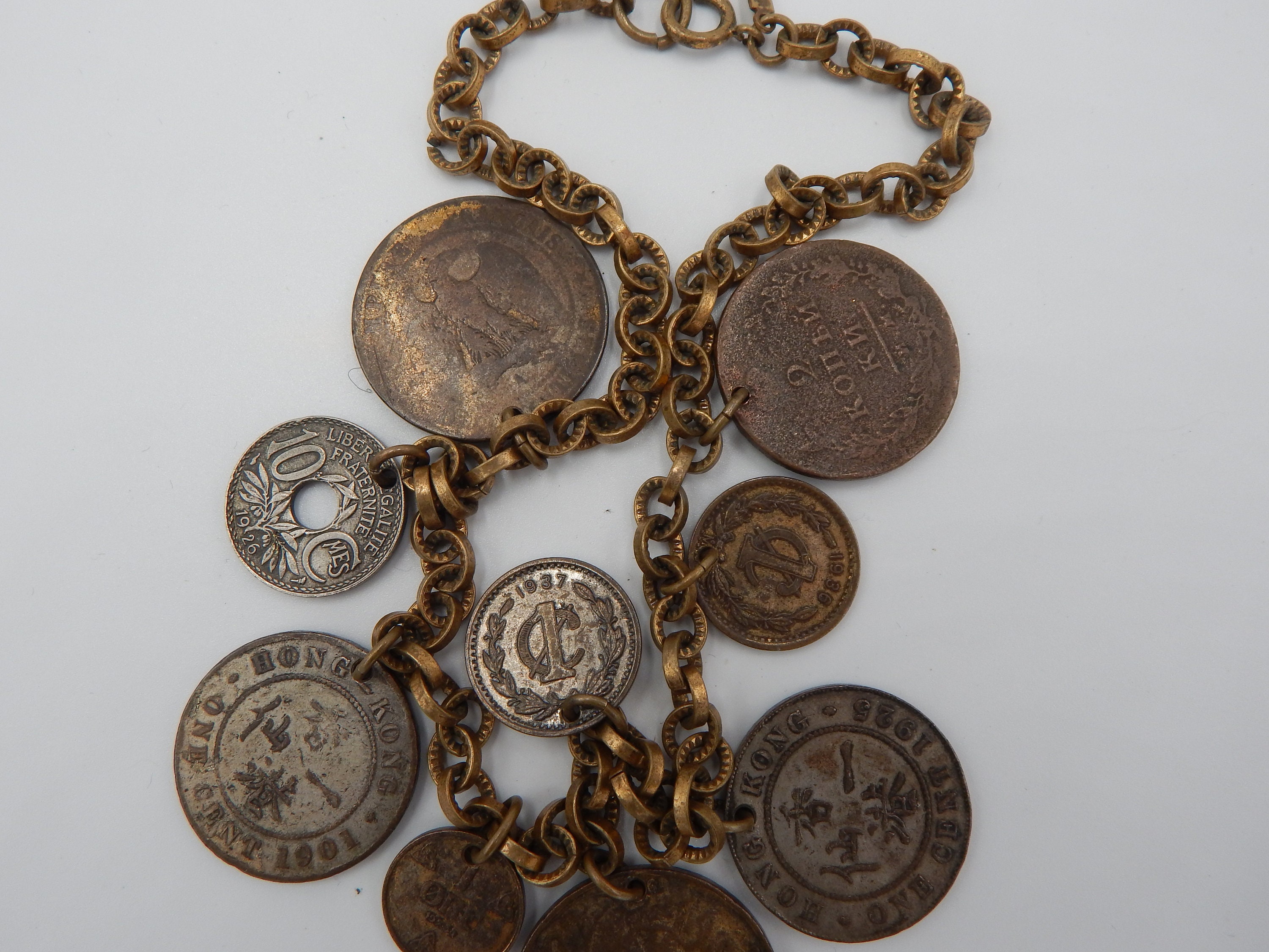 MONET JEWELERS Foreign Coin Charm Necklace Unique - Etsy