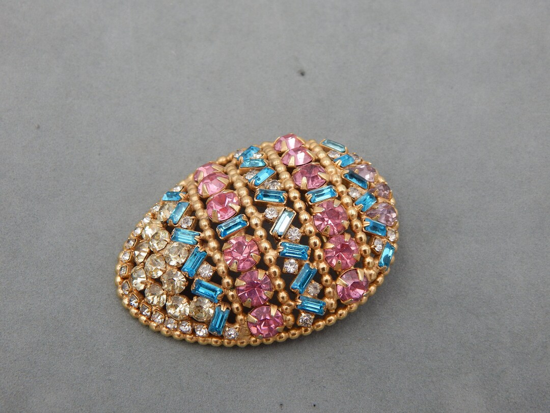 NAPIER Rhinestone Encrusted Easter Egg Pin Brooch - 1960 Large Pin - Etsy
