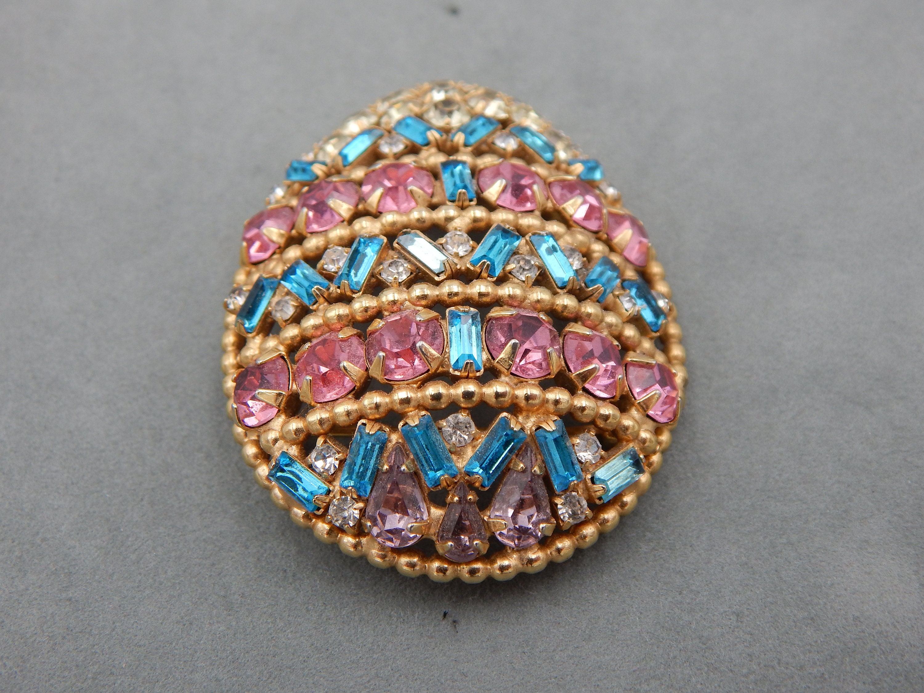 NAPIER Rhinestone Encrusted Easter Egg Pin Brooch 1960 Large Pin - Etsy