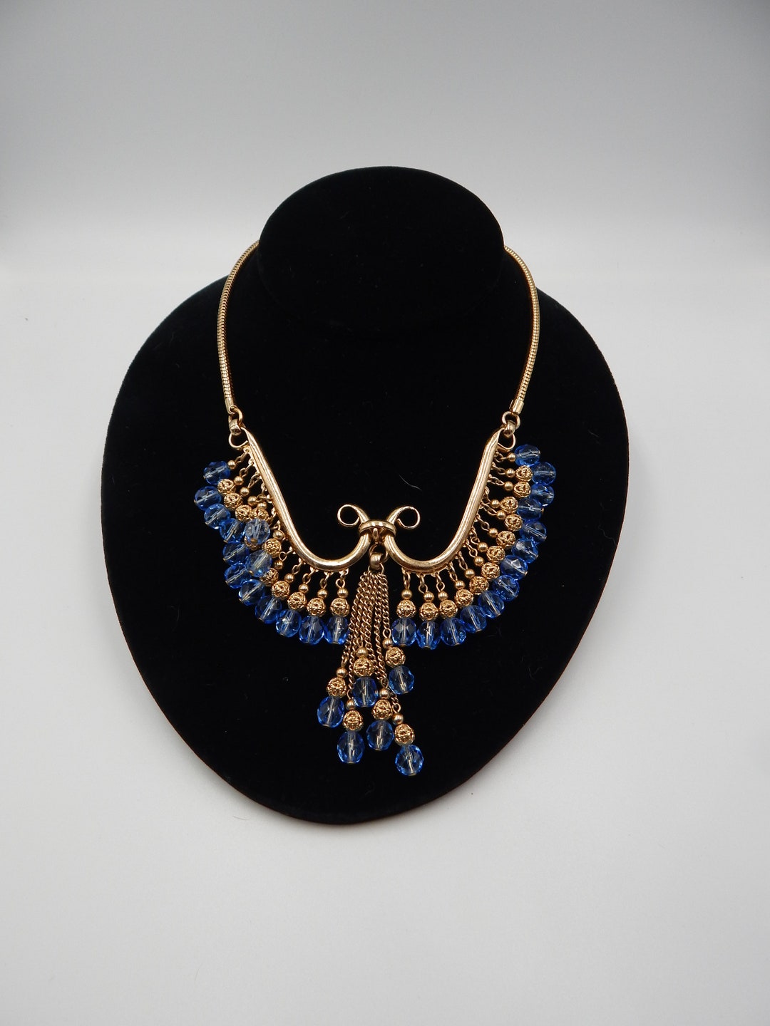 NAPIER Fringe Blue Lucite Filigree Bead Statement Necklace - 1950s - Etsy