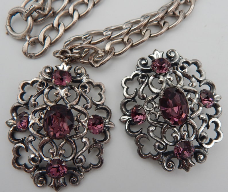 NAPIER Purple Silver Filigree Pendant Necklace & Pin - 1950s - Etsy