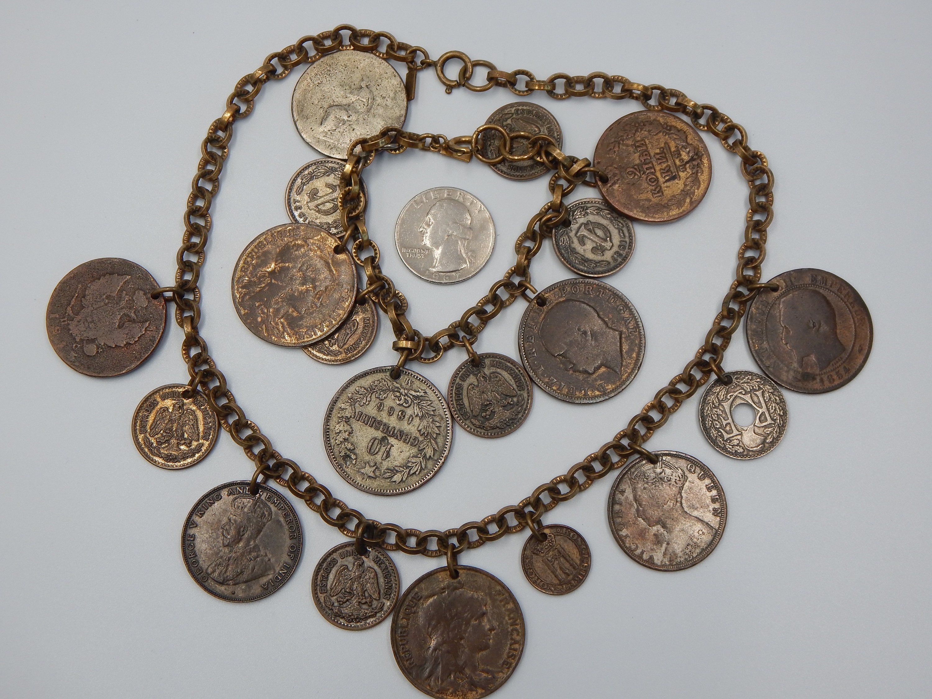 MONET JEWELERS Foreign Coin Charm Necklace Unique - Etsy