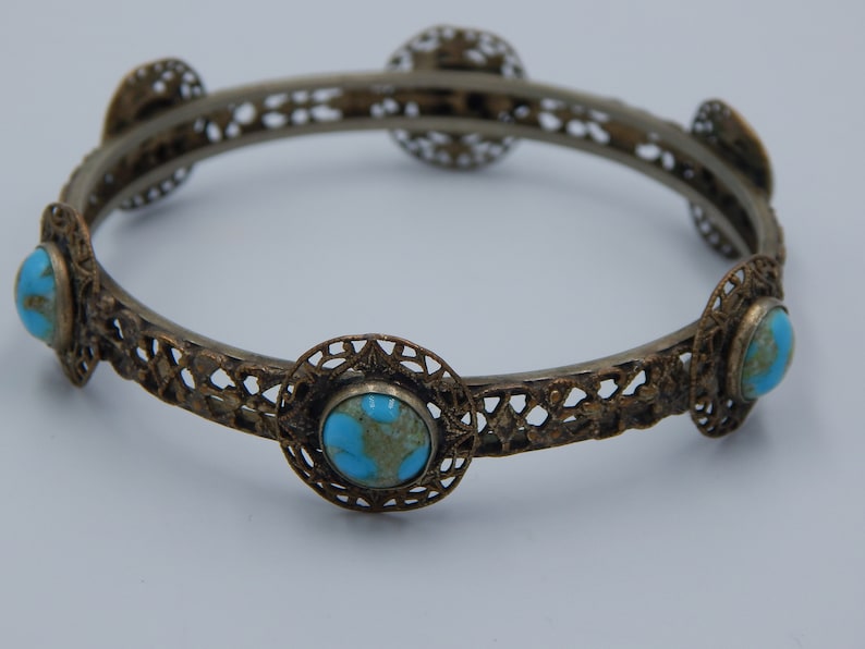 NAPIER French Filigree Art Deco Faux Turquoise Bangle Bracelet - Early ...