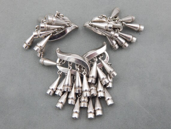 Monet Dangle Brooch Earring Demi Silver Plate 1940 … Gem
