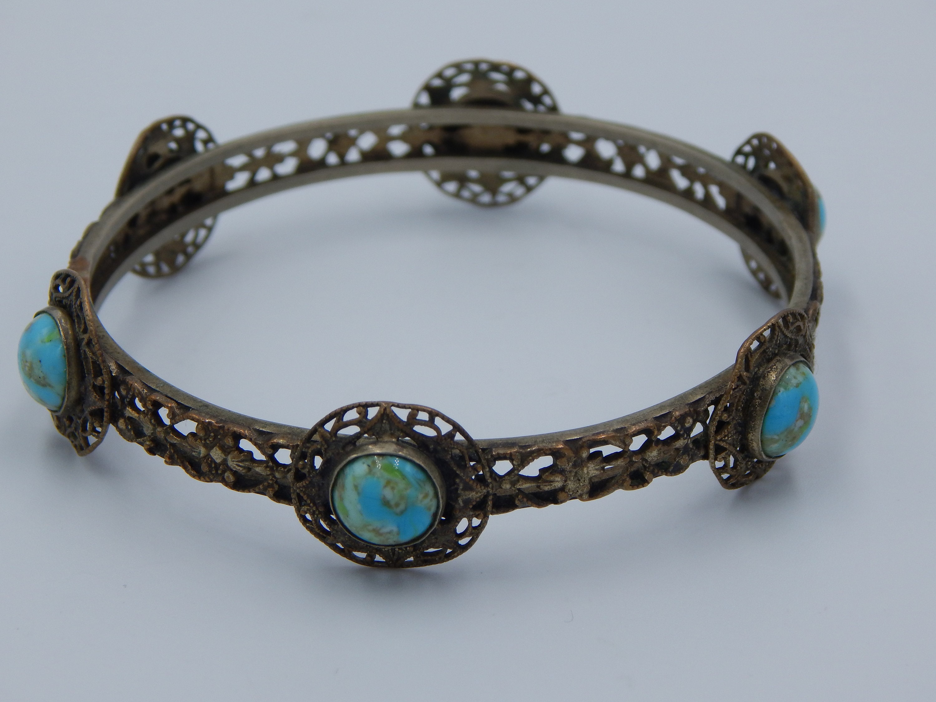 NAPIER French Filigree Art Deco Faux Turquoise Bangle Bracelet - Early ...