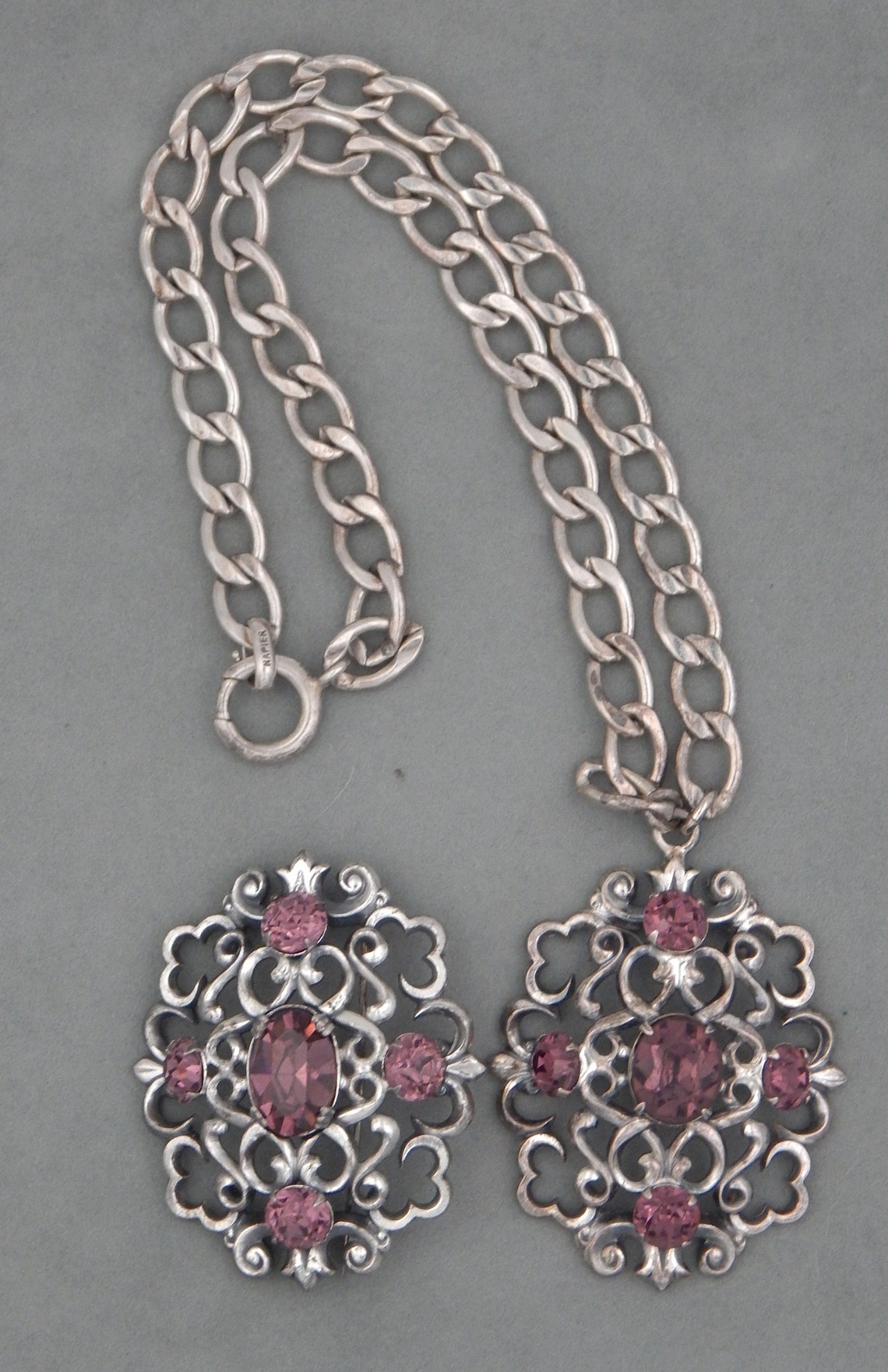 NAPIER Purple Silver Filigree Pendant Necklace & Pin - 1950s - Etsy