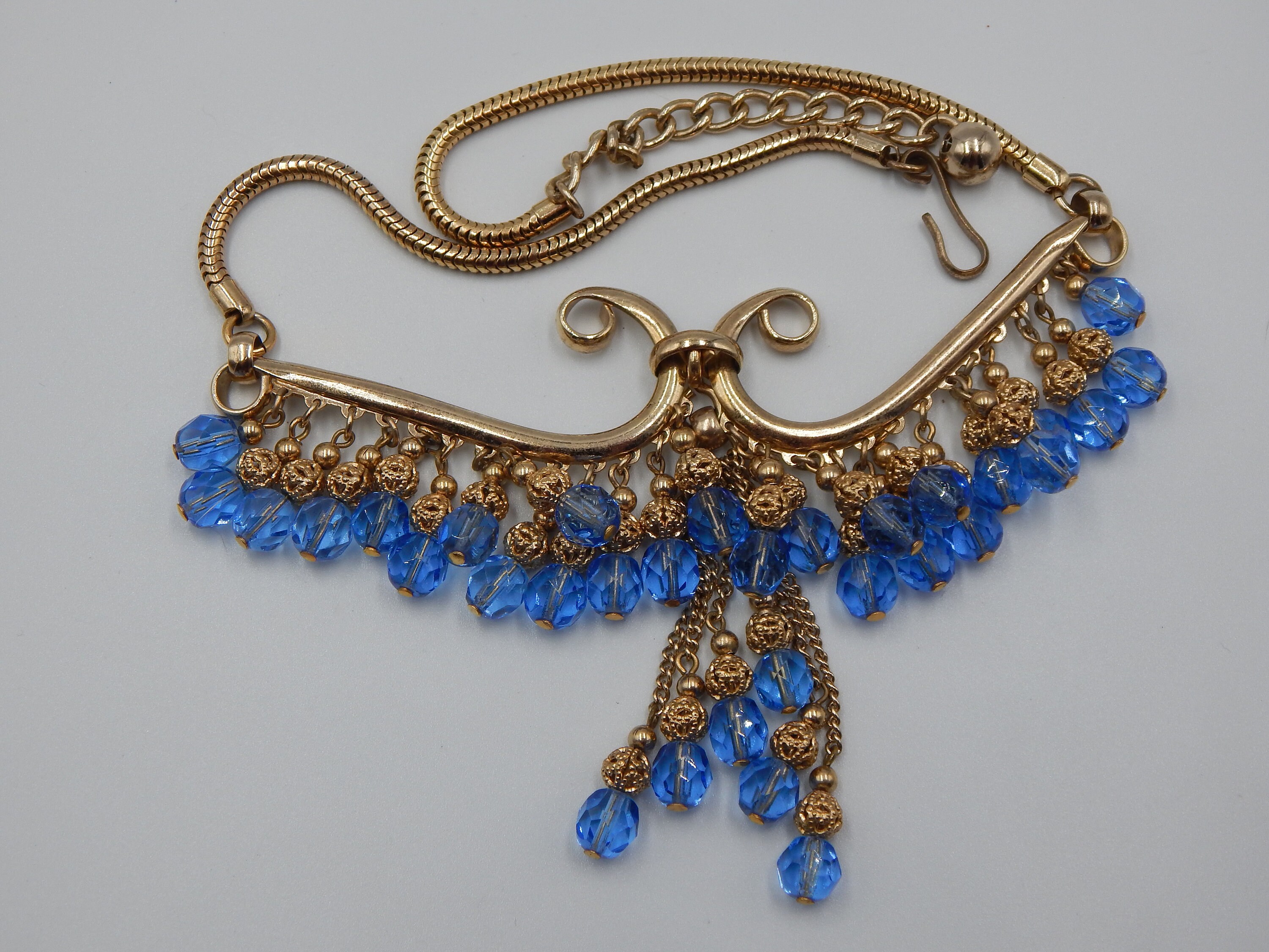 NAPIER Fringe Blue Lucite Filigree Bead Statement Necklace - 1950s - Etsy