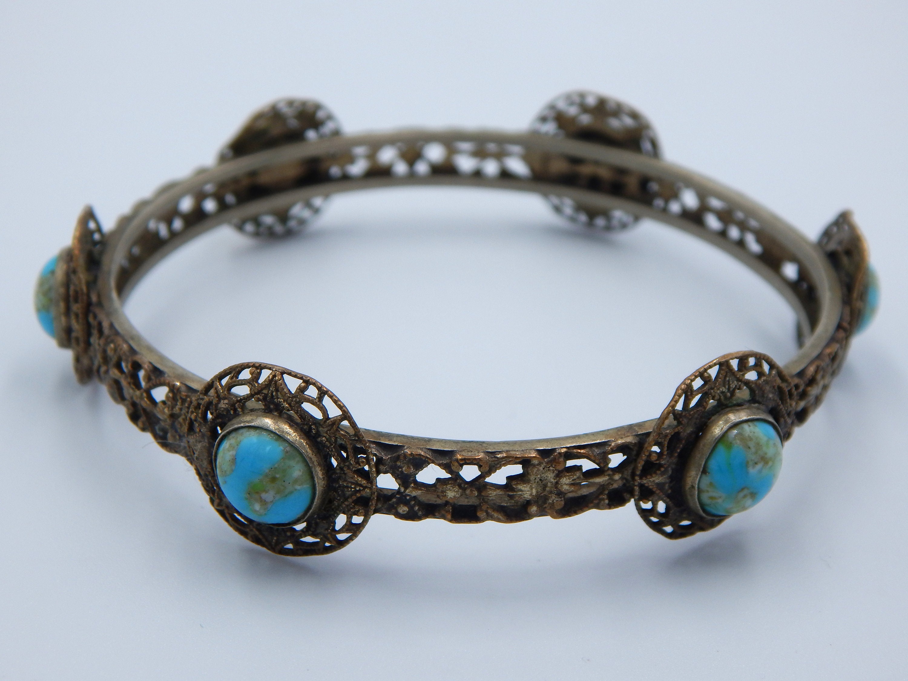 NAPIER French Filigree Art Deco Faux Turquoise Bangle Bracelet - Etsy