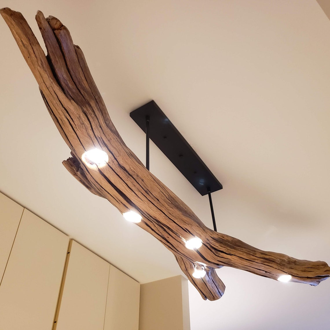 Large Oak Driftwood Light Fixture Chandelier With Architectural Steel ...