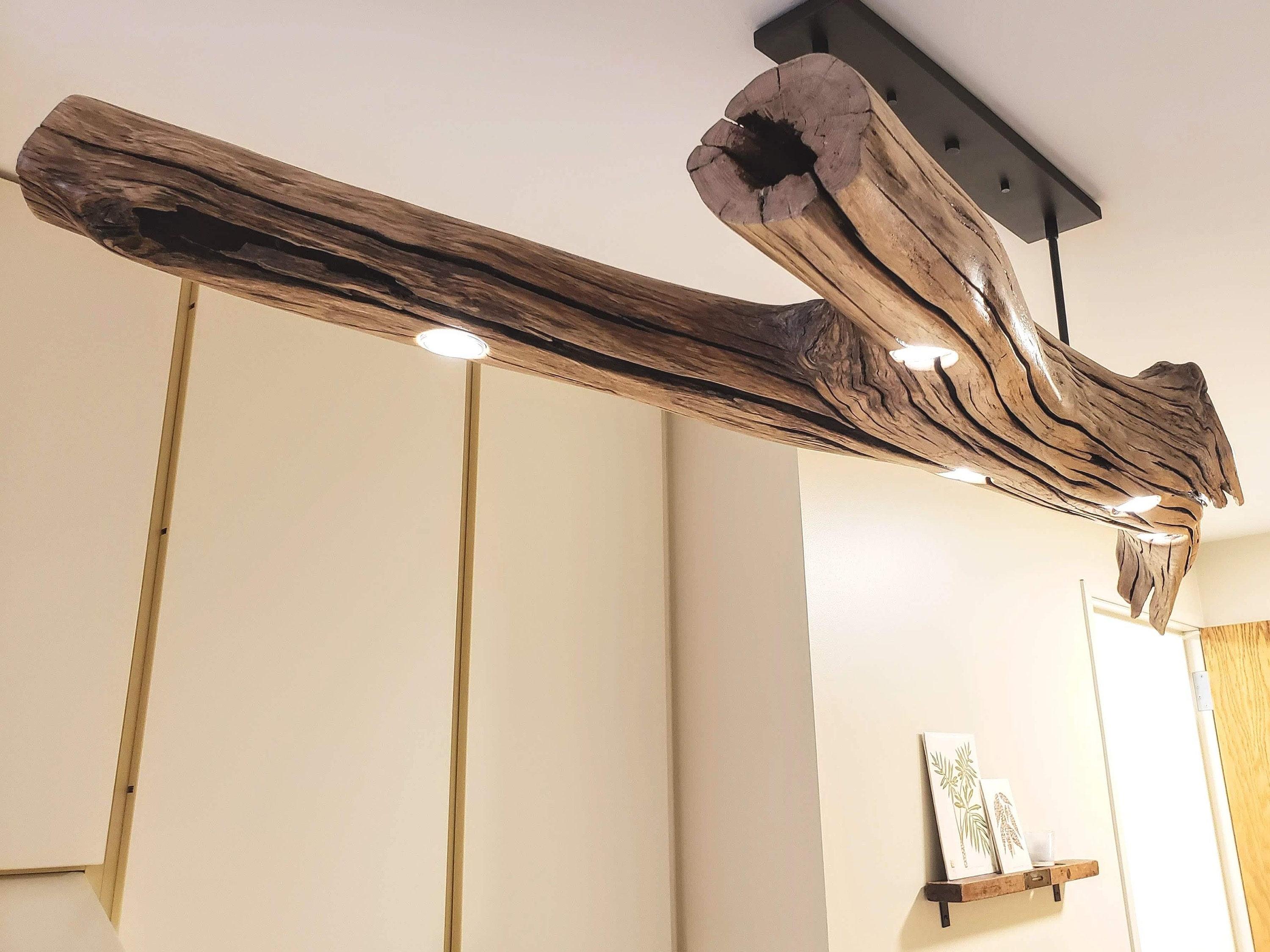 Large Oak Driftwood Light Fixture Chandelier With Architectural Steel ...