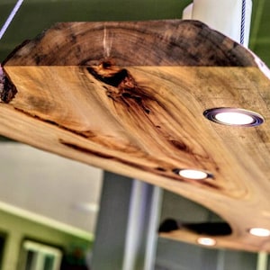 Live Edge Wood Slab Light Fixture Chandelier With Industrial Plate ...