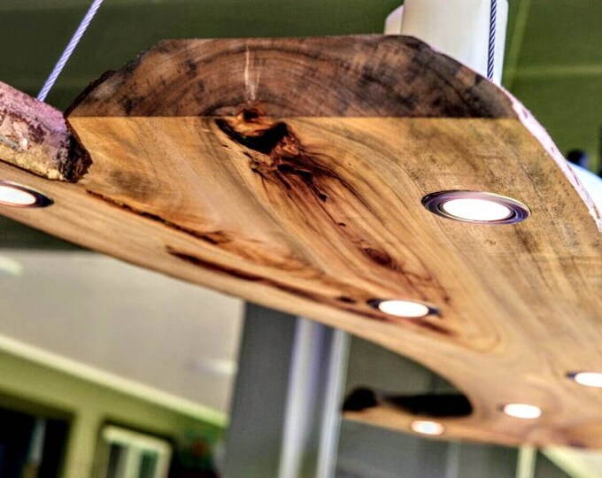 Live Edge Wood Slab Light Fixture Chandelier With Industrial Plate ...