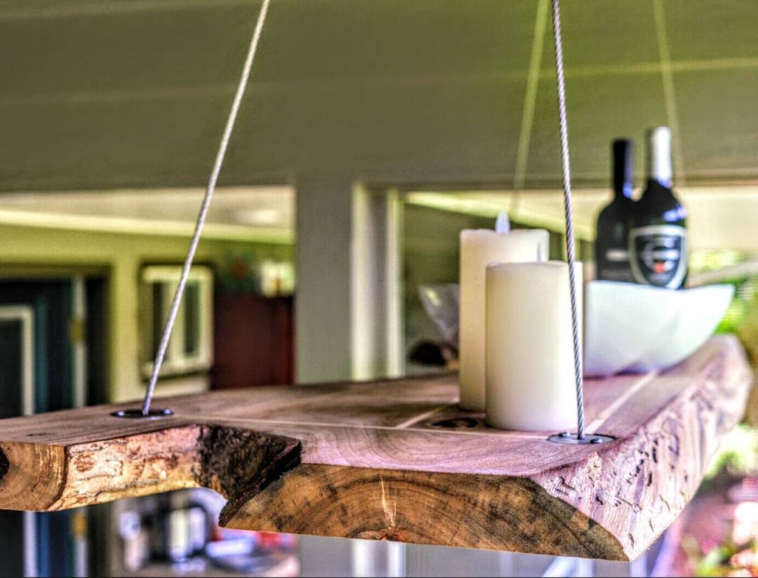 Live Edge Wood Slab Light Fixture Chandelier With Industrial Plate ...