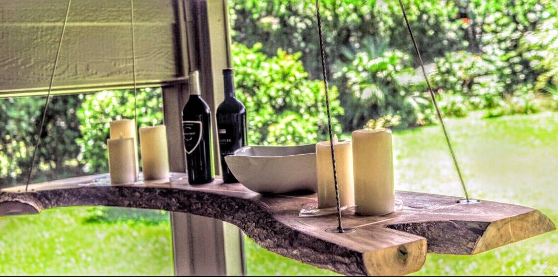 Live Edge Wood Slab Light Fixture Chandelier With Industrial Plate ...