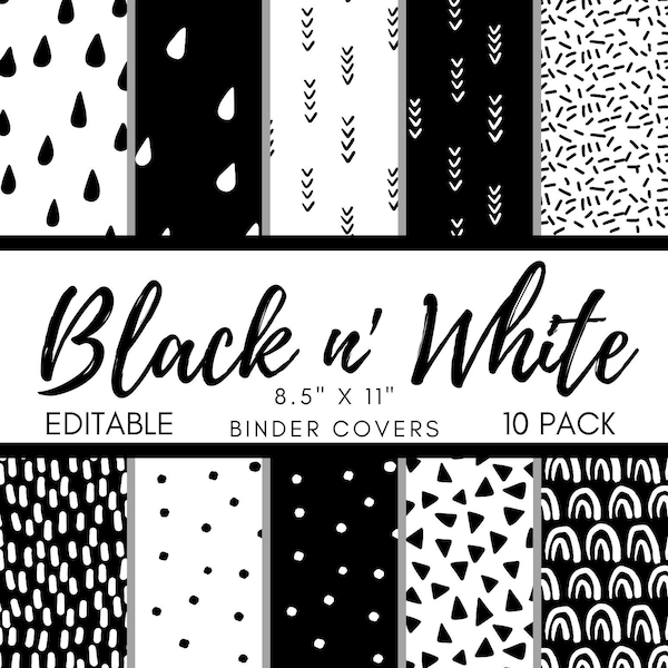 Black and White Printable Binder Cover - Etsy